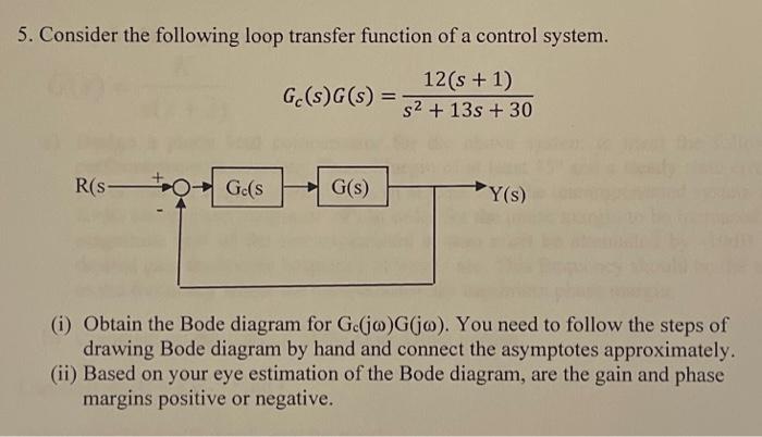 Solved 5. Consider the following loop transfer function of a | Chegg.com