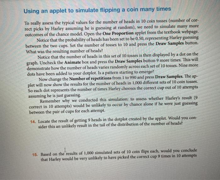 Using an applet to simulate flipping a coin many | Chegg.com