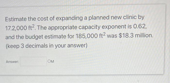 Solved Estimate the cost of expanding a planned new clinic | Chegg.com