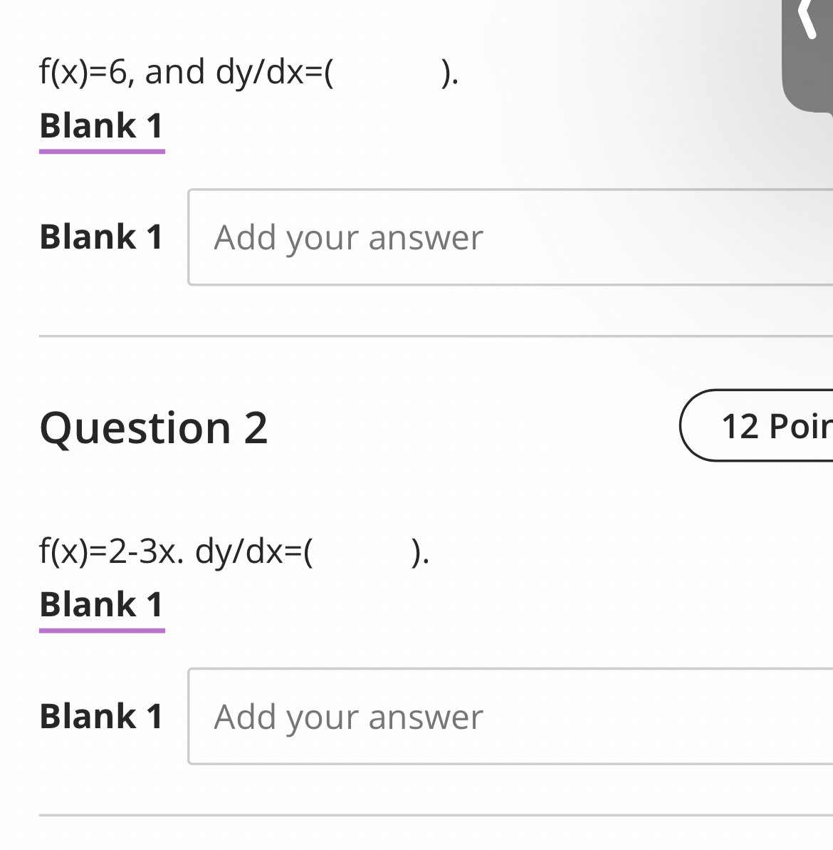 f(x)=6, ﻿and dydx=(,).Blank 1Blank 1Question 212 | Chegg.com