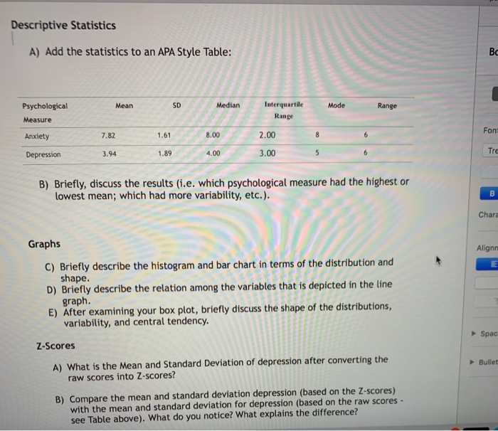 Solved Descriptive Statistics A) Add the statistics to an | Chegg.com