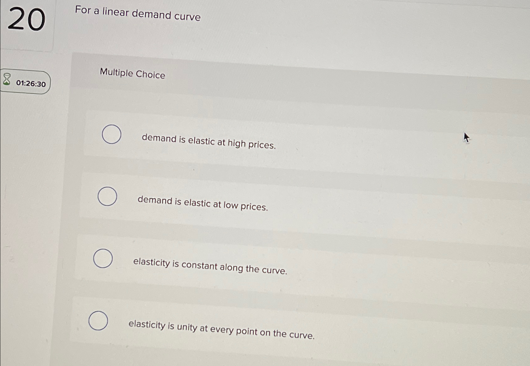 Solved 20 ﻿For a linear demand curveMultiple Choicedemand is | Chegg.com