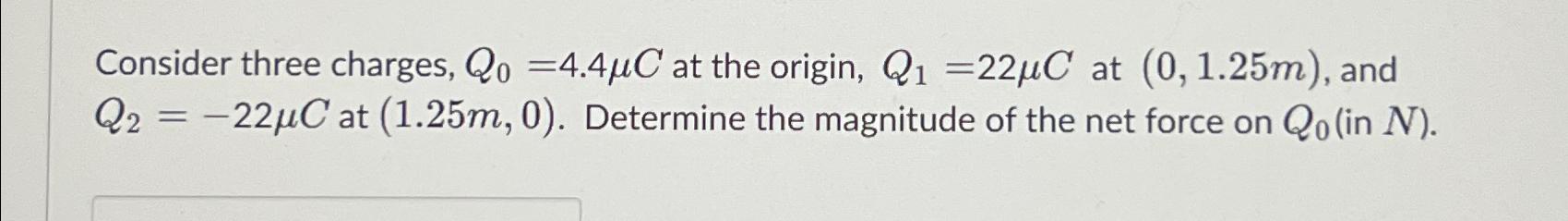 Solved Consider three charges, Q0=4.4μC ﻿at the origin, | Chegg.com