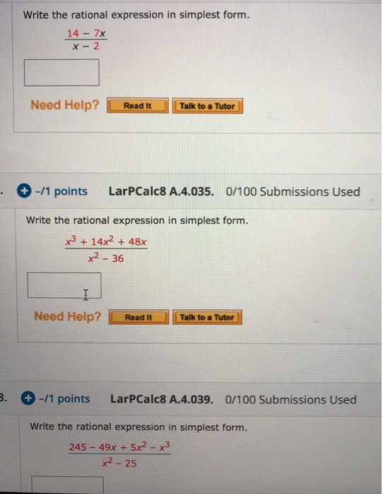 Solved Write the rational expression in simplest form. 14 7x | Chegg.com