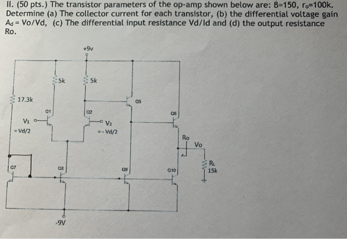 Solved II. (50 pts.) The transistor parameters of the op-amp | Chegg.com