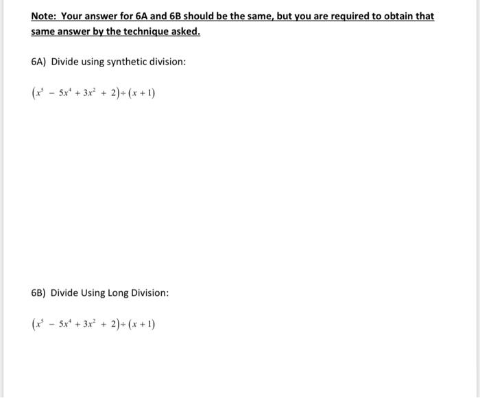 Solved Note: Your answer for 6 A and 6 B should be the same, | Chegg.com