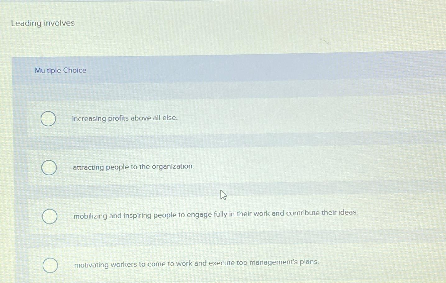 Solved Leading involvesMultiple Choiceincreasing profits | Chegg.com