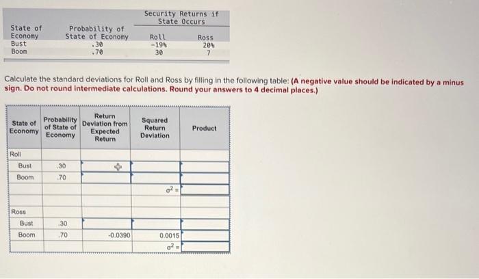 Solved Calculate the standard deviations for Roll and Ross | Chegg.com
