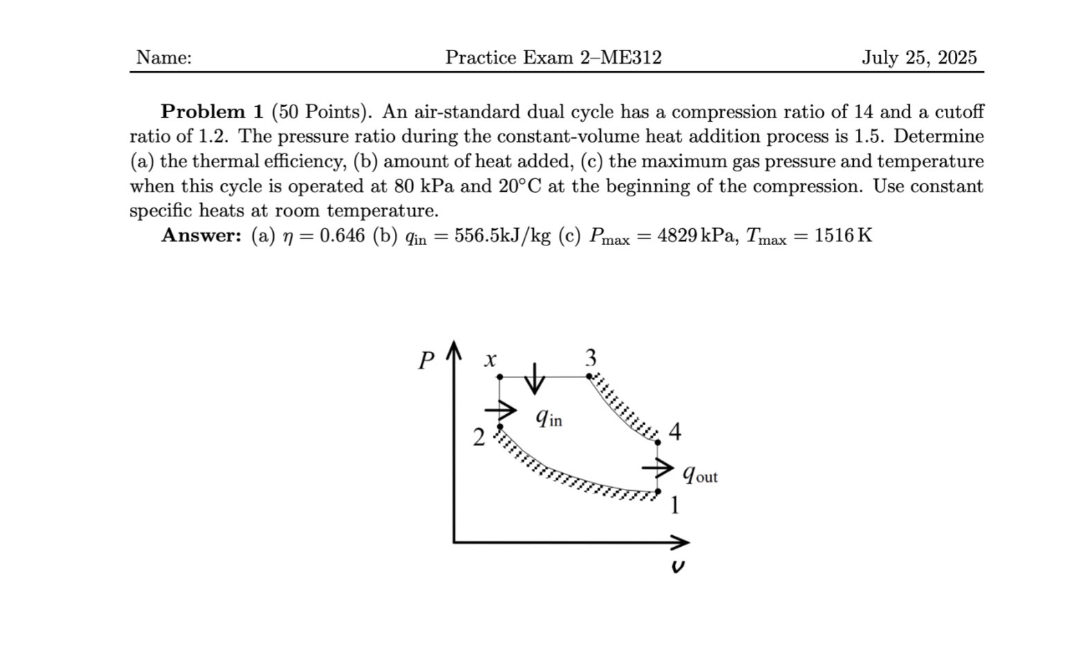 Solved Problem 1 (50 ﻿Points). An ﻿air-standard dual cycle | Chegg.com