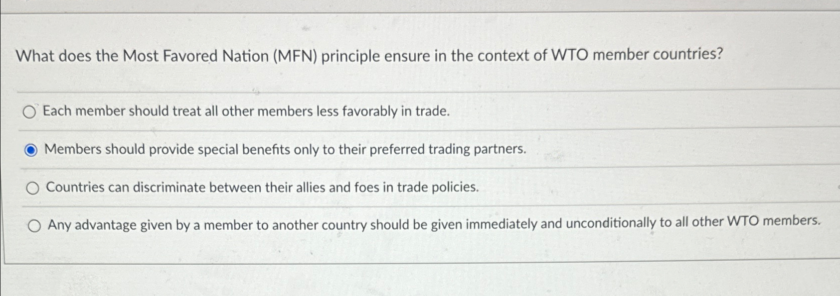 Solved What does the Most Favored Nation (MFN) ﻿principle | Chegg.com