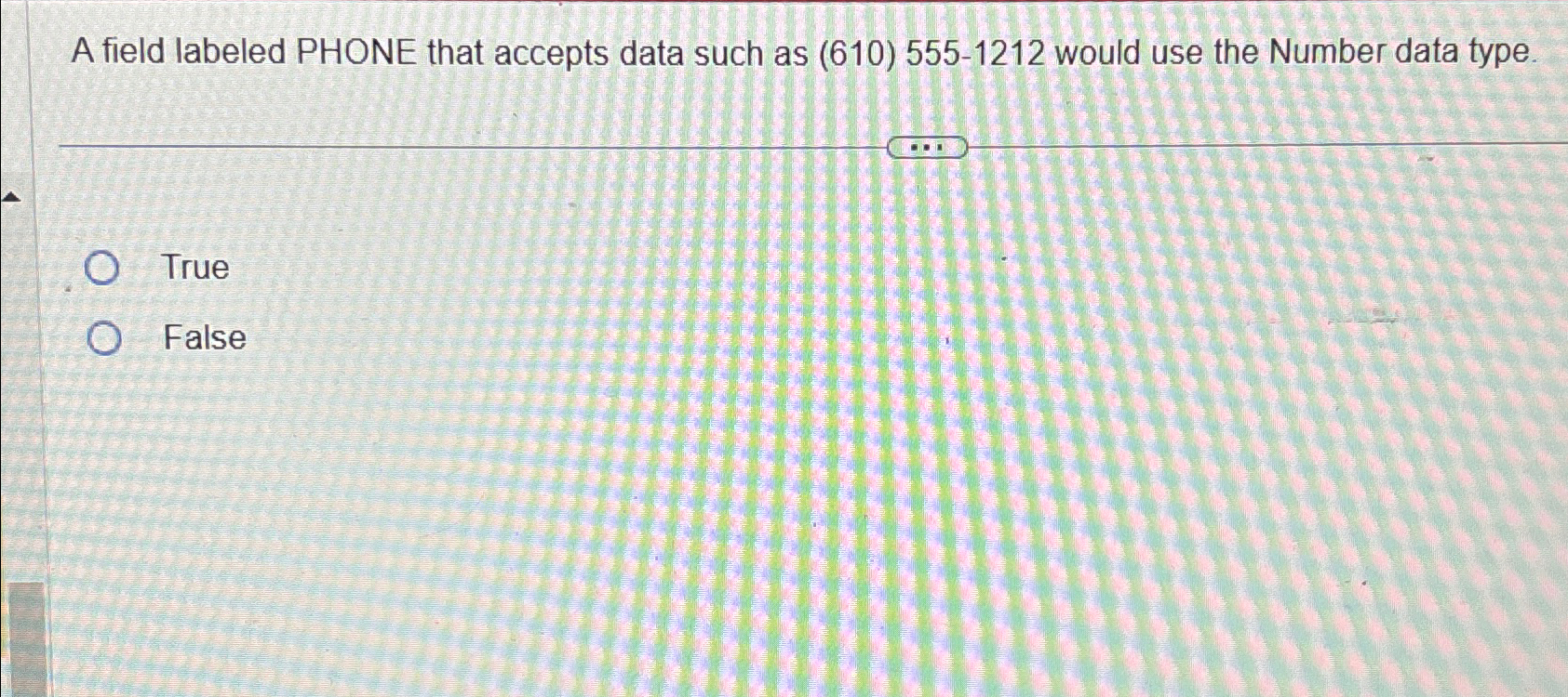 Solved A field labeled PHONE that accepts data such as | Chegg.com