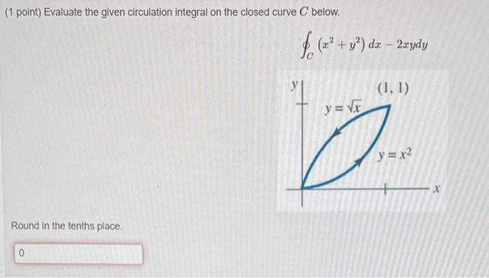 Solved (1 point) Evaluate the given circulation integral on | Chegg.com