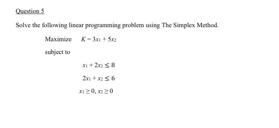 Solved Question 5Solve the following linear programming | Chegg.com