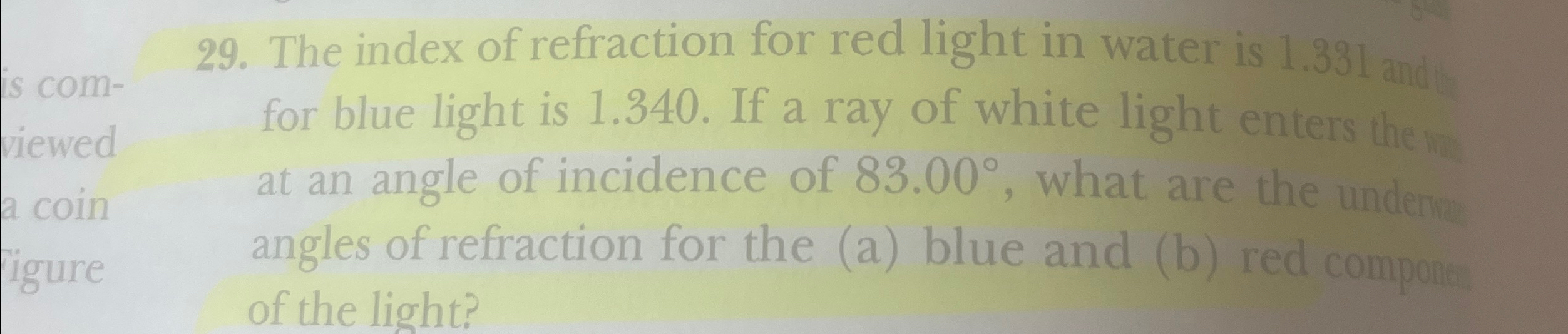 Solved The index of refraction for red light in water is | Chegg.com