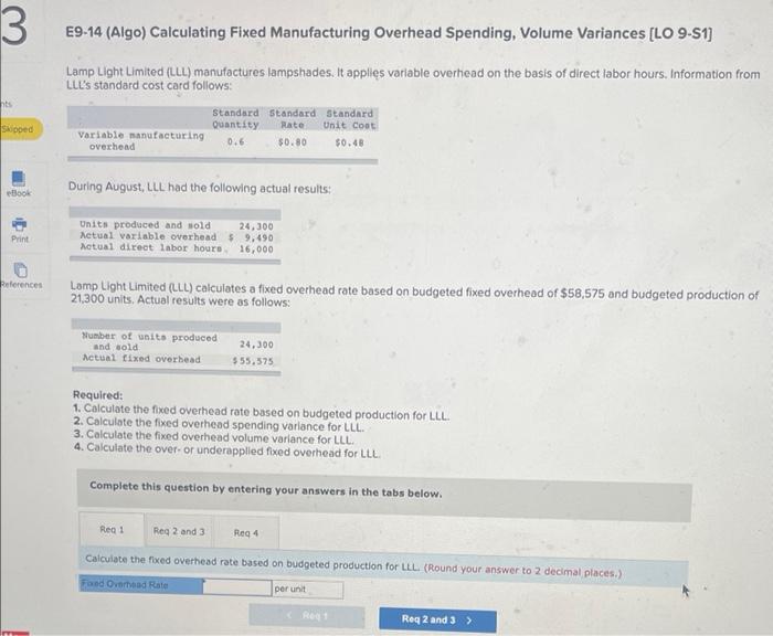 Solved 3 E9-14 (Algo) Calculating Fixed Manufacturing | Chegg.com