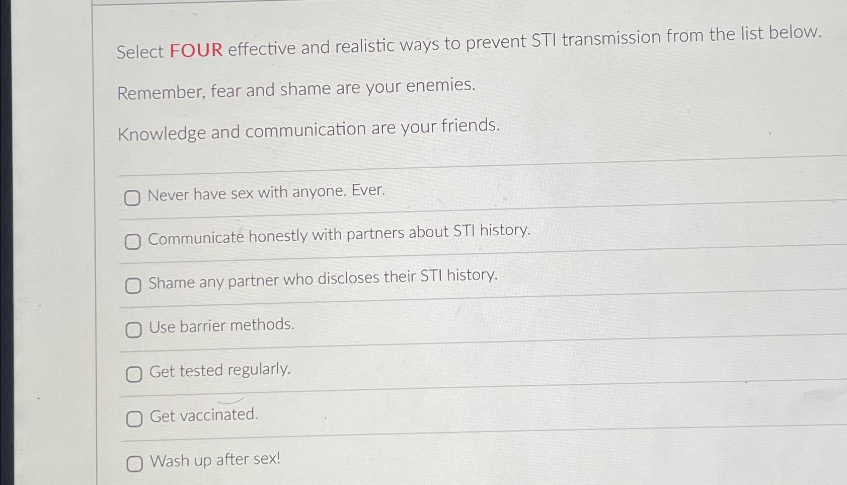 Solved Select FOUR effective and realistic ways to prevent | Chegg.com