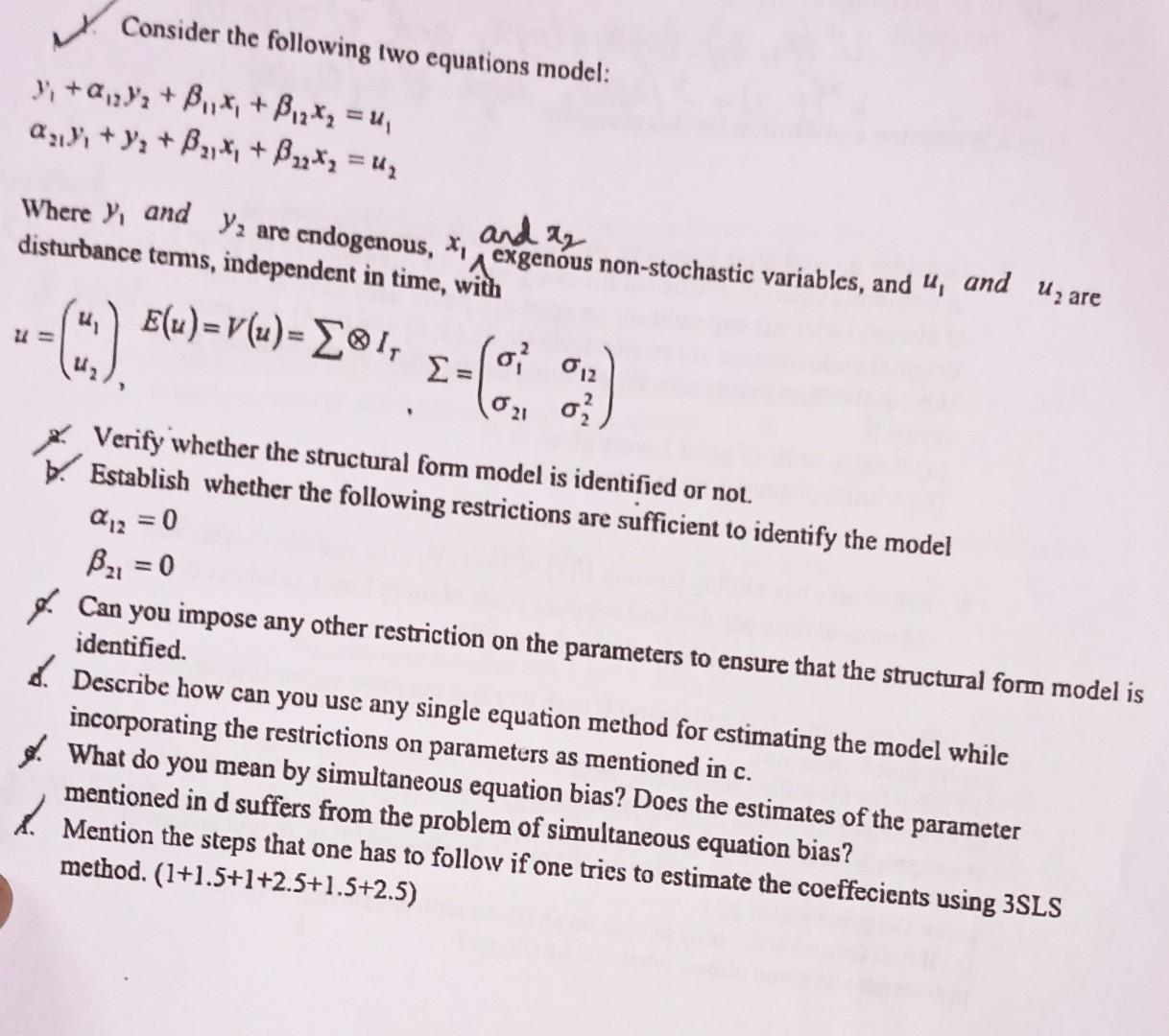 Solved please solve this econometrics question on a paper | Chegg.com