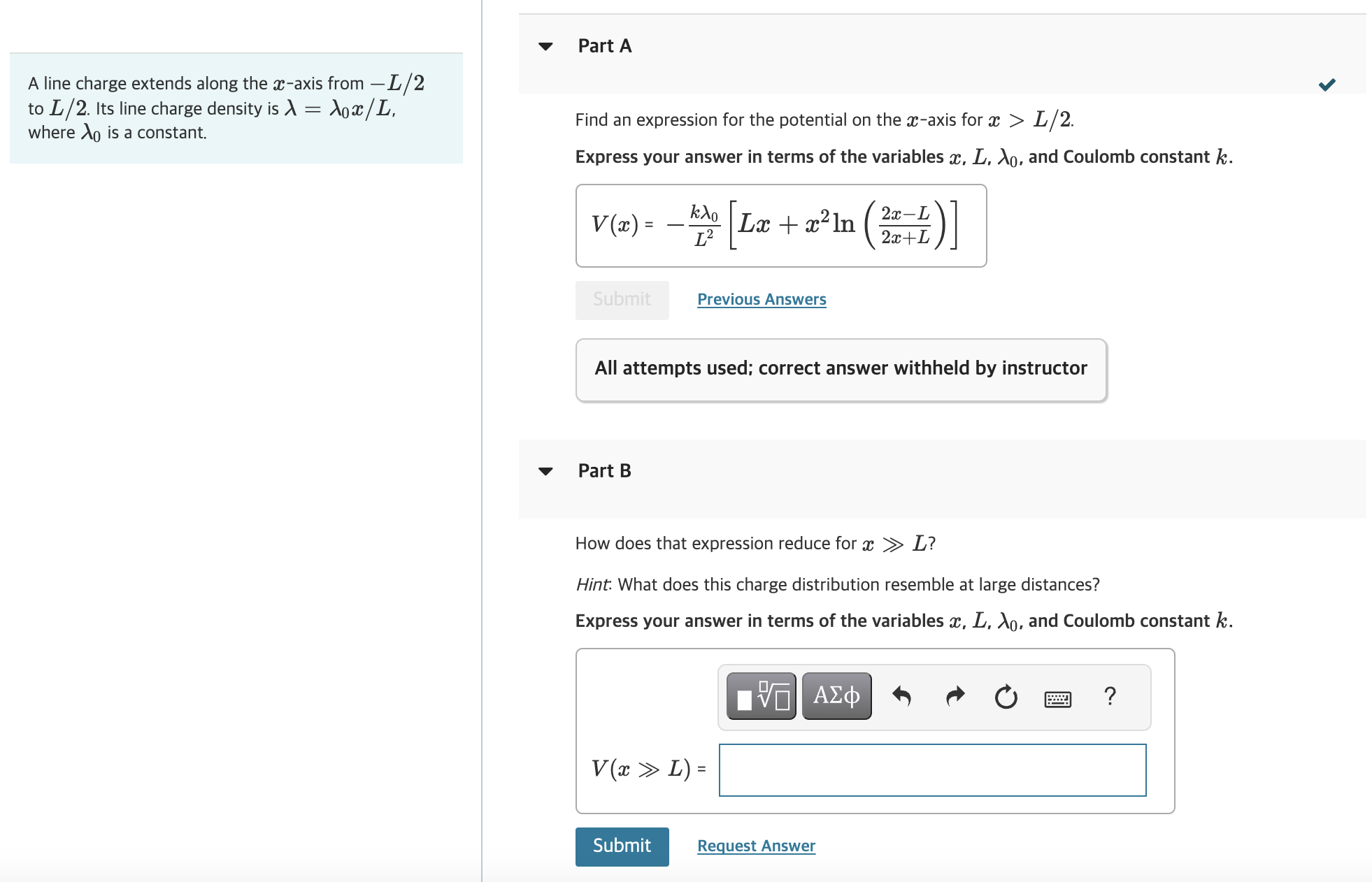 Solved Part BHow does that expression reduce for x≫L ?Hint: | Chegg.com