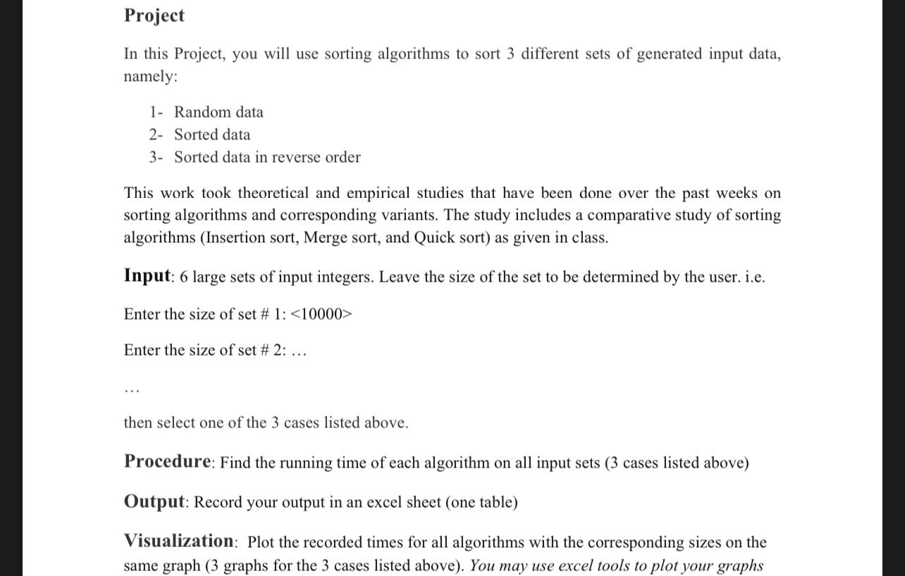 Solved ProjectIn this Project, you will use sorting | Chegg.com
