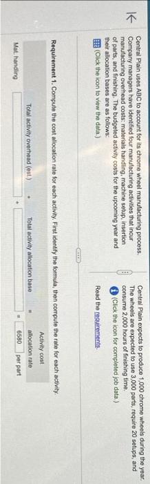 Solved Central Plain uses ABC to account for its chrome | Chegg.com