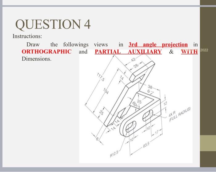 Solved Draw the followings views in 3rd angle projection | Chegg.com
