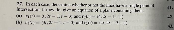 Solved 27. In each case, determine whether or not the lines | Chegg.com