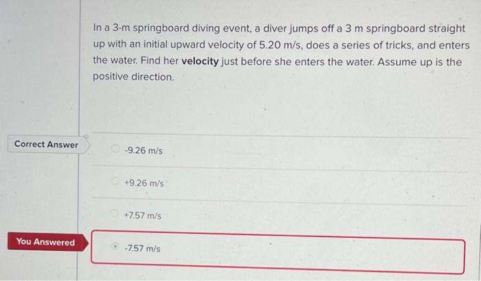 Solved In a 3-m springboard diving event, a diver jumps off | Chegg.com