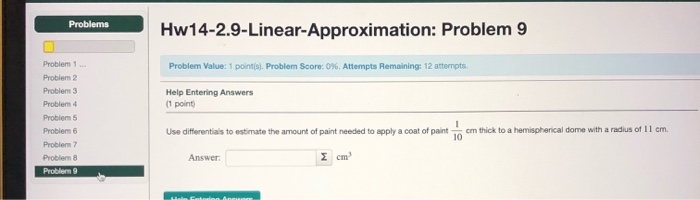 Solved Problems Hw14-2.9-Linear-Approximation: Problem 9 | Chegg.com
