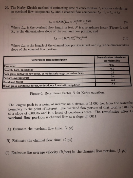 Solved 20. The Kerby-Kirpich method of estimating time of | Chegg.com