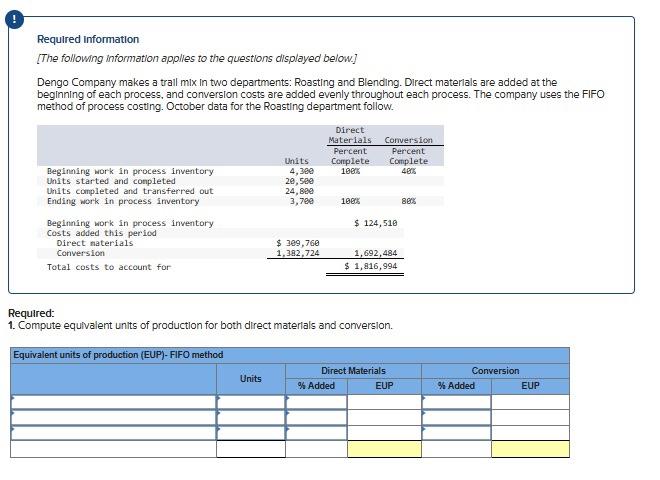 Solved Dengo Company makes a trail mix in two departments: | Chegg.com