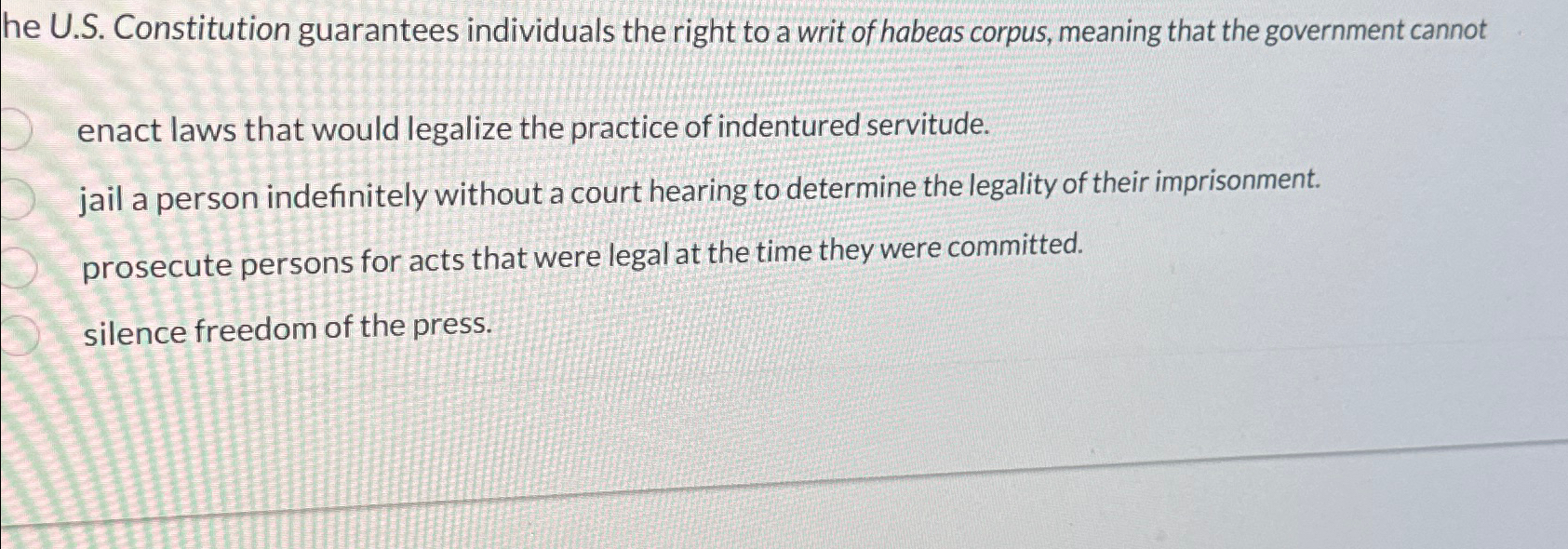 Solved he U.S. ﻿Constitution guarantees individuals the | Chegg.com