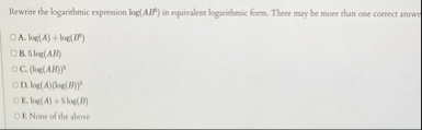 Solved Rewrite the logarithmic expression log (AB5) ﻿in | Chegg.com