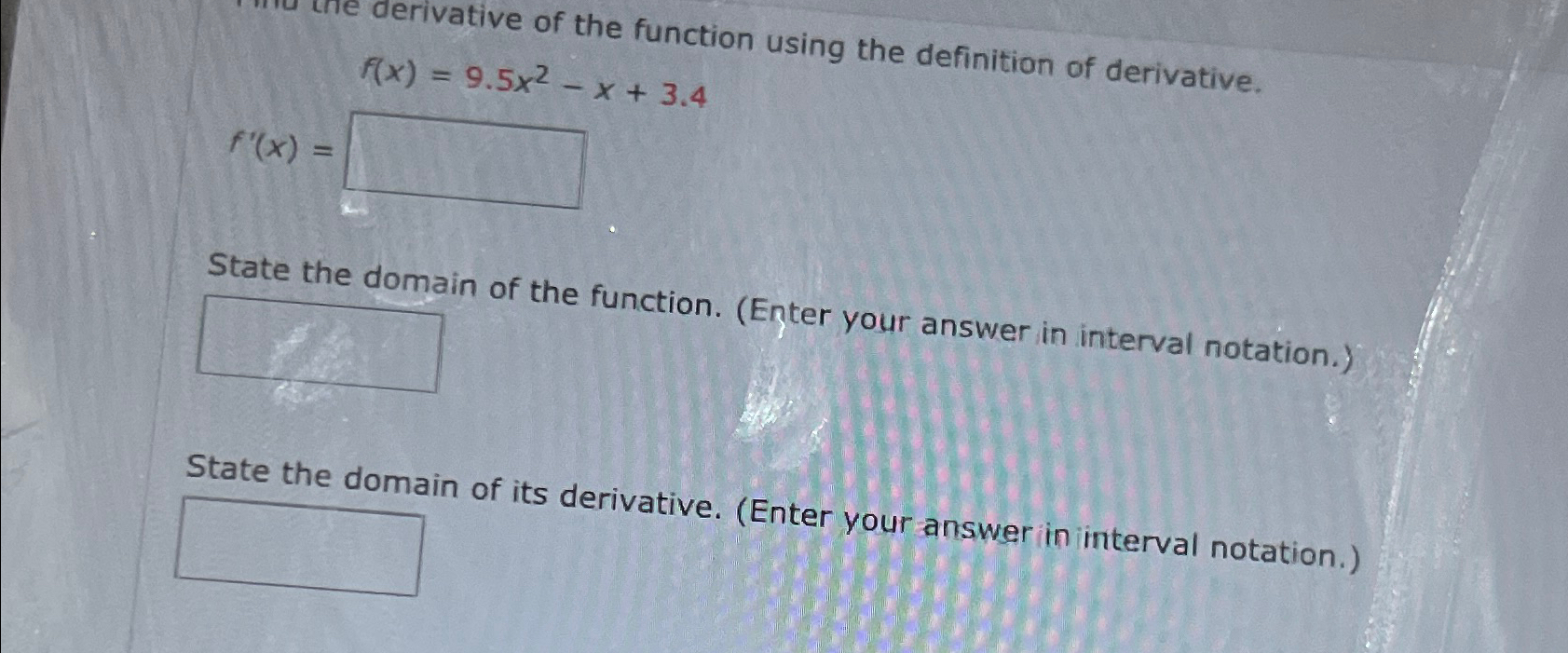 Solved derivative of the function using the definition of | Chegg.com