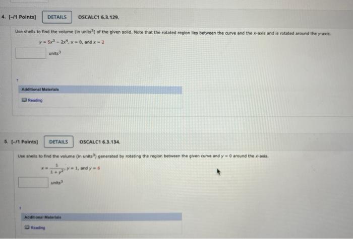 Solved Use shells to find the volume (in units 3 ) of the | Chegg.com