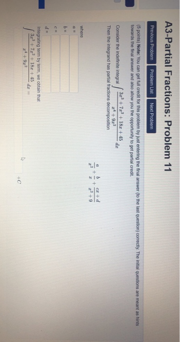 Solved A3-Partial Fractions: Problem 11 Previous Problem | Chegg.com