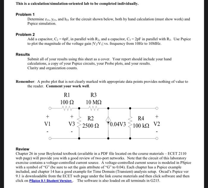 Solved This is a calculation/simulation-oriented lab to be | Chegg.com
