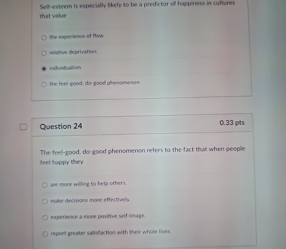 Solved Self-esteem is especially likely to be a predictor of | Chegg.com