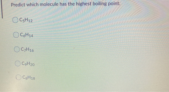 Solved Predict which molecule has the highest boiling point. | Chegg.com