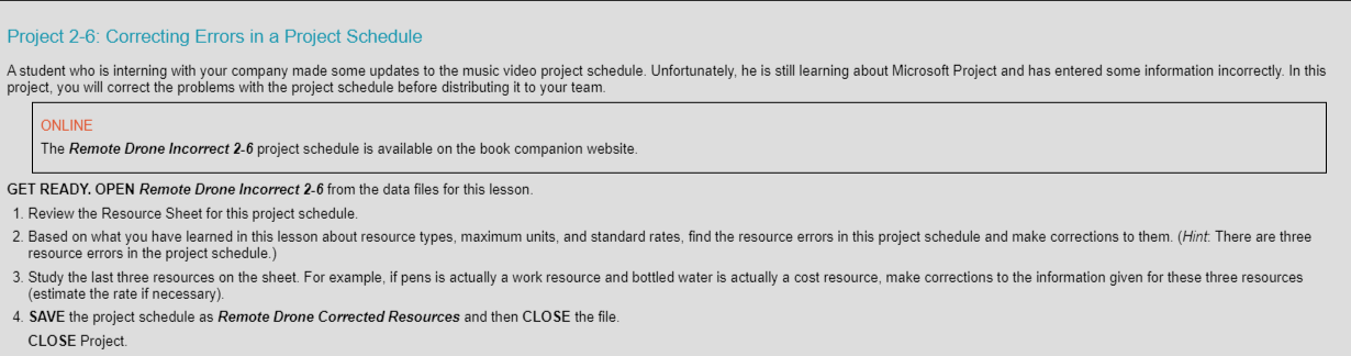 Solved Project 2-6: Correcting Errors in a Project ScheduleA | Chegg.com