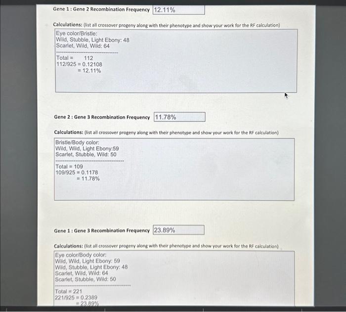 Solved I have the work out and recombination frequencies of | Chegg.com
