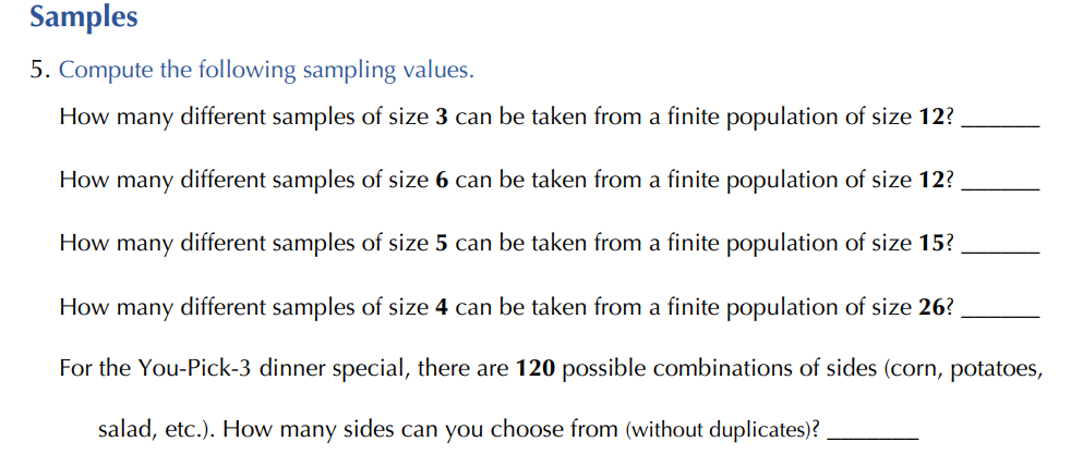 Solved SamplesCompute the following sampling values.How many | Chegg.com