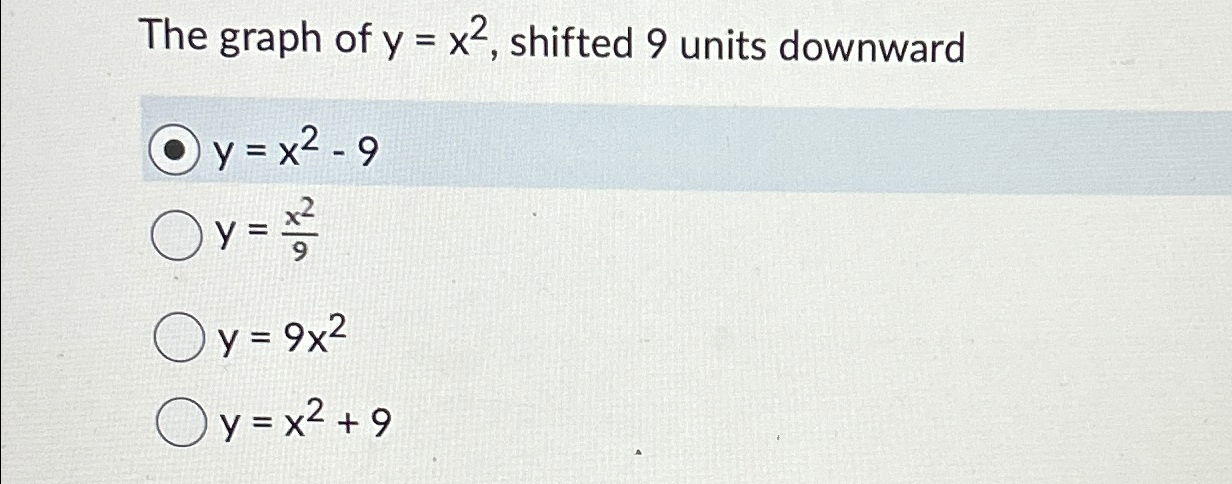 Solved The graph of y=x2, ﻿shifted 9 ﻿units | Chegg.com