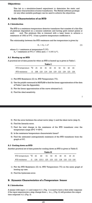 Solved B. Dynamic Characteristics of a Temperature Sensor | Chegg.com