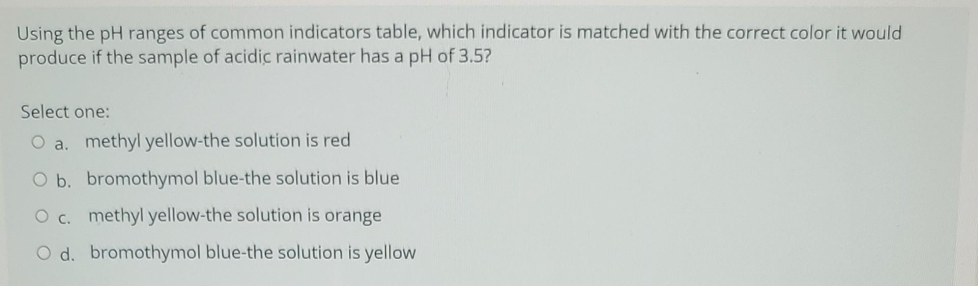 Solved Using the pH ranges of common indicators table, which | Chegg.com
