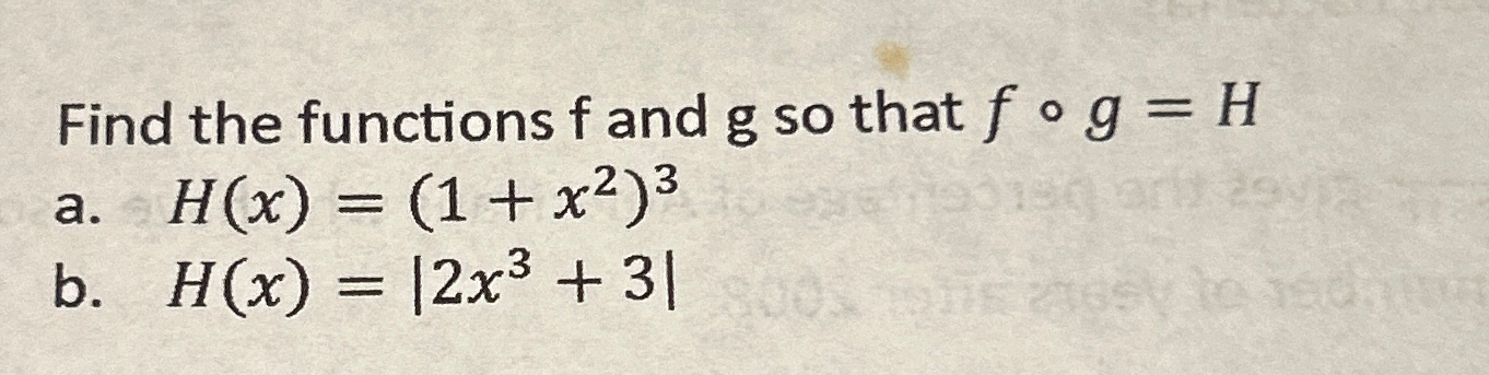 Solved Find the functions f ﻿and g ﻿so that | Chegg.com