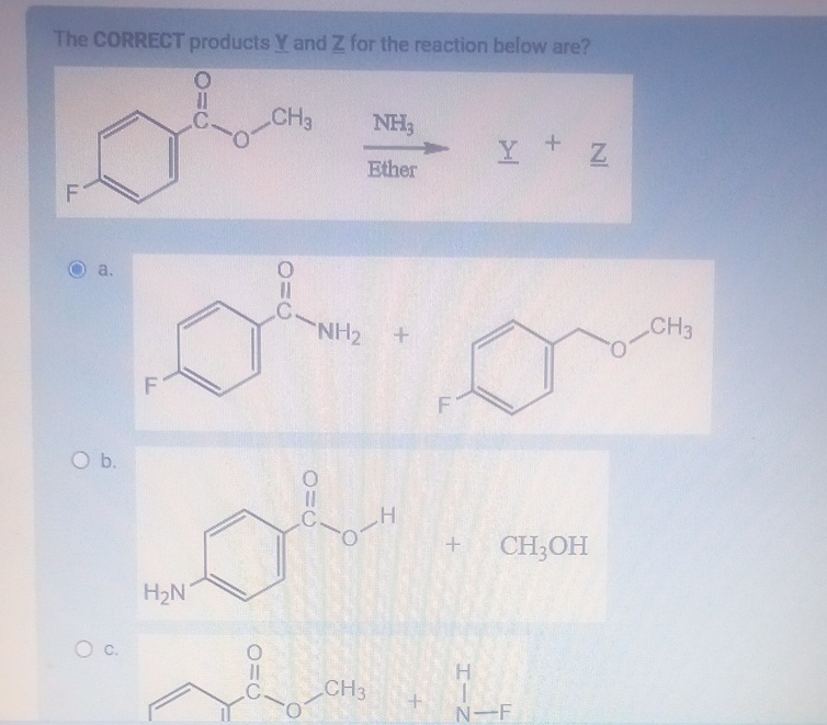 Solved The CORRECT products Y? ﻿and Z? ﻿for the reaction | Chegg.com