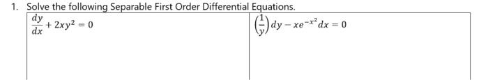 Solved Solve The Following Separable First Order