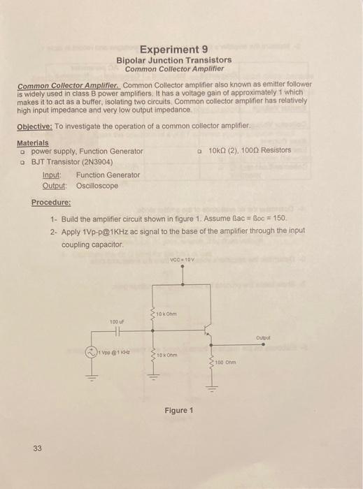 Solved Experiment 9 Bipolar Junction Transistors Common | Chegg.com