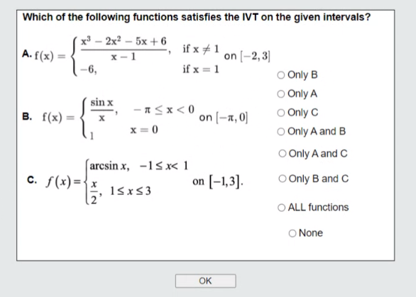 Solved Which of the following functions satisfies the IVT on | Chegg.com
