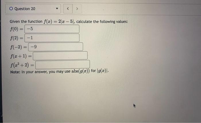 Solved Given the function f(x)=2∣x−5∣, calculate the | Chegg.com